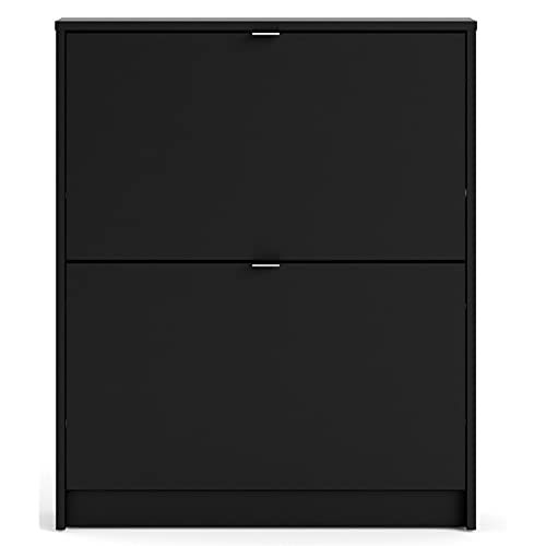 Pemberly Row Modern 2 Drawer Shoe Cabinet, 6-Pair Shoe Rack Storage Organizer in Black Matte