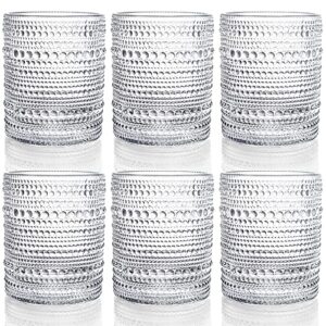 zoofox set of 6 romantic water glasses, 12 oz hobnail glasses tumbler, clear embossed vintage glassware set for beer, cocktail, soda, beverages