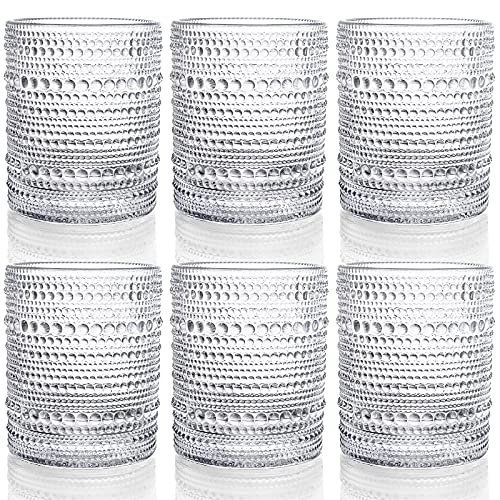 ZOOFOX Set of 6 Romantic Water Glasses, 12 oz Hobnail Glasses Tumbler, Clear Embossed Vintage Glassware Set for Beer, Cocktail, Soda, Beverages