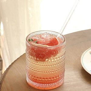 ZOOFOX Set of 6 Romantic Water Glasses, 12 oz Hobnail Glasses Tumbler, Clear Embossed Vintage Glassware Set for Beer, Cocktail, Soda, Beverages