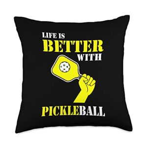 funny pickleball player quotes & gifts life with pickleball player funny saying throw pillow, 18x18, multicolor