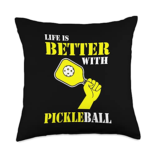 Funny Pickleball Player Quotes & Gifts Life with Pickleball Player Funny Saying Throw Pillow, 18x18, Multicolor