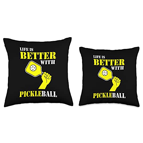 Funny Pickleball Player Quotes & Gifts Life with Pickleball Player Funny Saying Throw Pillow, 18x18, Multicolor