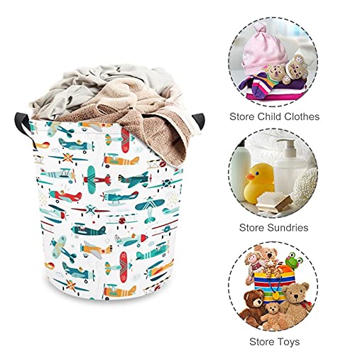 Laundry Hamper for Bedroom Bathroom Foldable Clothes Toy Organizer Bag Baby Laundry Basket Storage Airplanes Pattern Basket