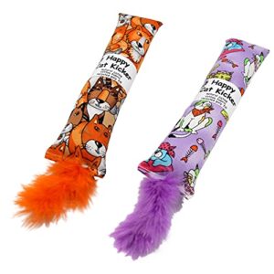 Jumpaws 2 Pack Natural Interactive Catnip Cat Kicker with Feathers, Bite Resistant Chew Toy, Crinkle Kicker, Accessories for Indoor Cat