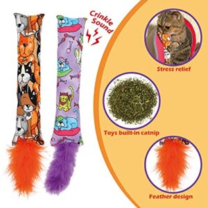 Jumpaws 2 Pack Natural Interactive Catnip Cat Kicker with Feathers, Bite Resistant Chew Toy, Crinkle Kicker, Accessories for Indoor Cat