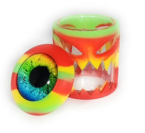 Singlenett Silicone Halloween Eye Glass Herb Jar (80ml) Leaf Stash Container with Air Tight and Smell Proof Seal (Red, Green, Yellow)