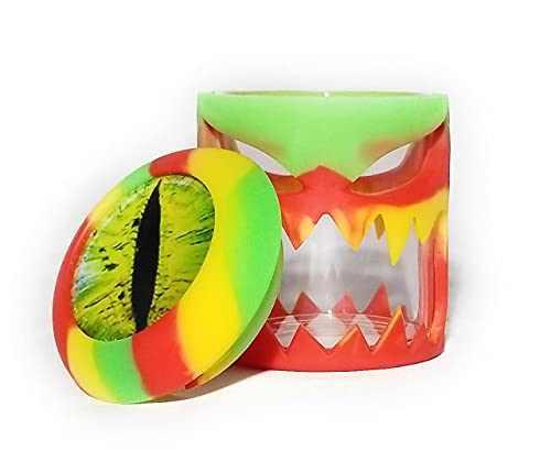 Singlenett Silicone Halloween Eye Glass Herb Jar (80ml) Leaf Stash Container with Air Tight and Smell Proof Seal (Red, Green, Yellow)