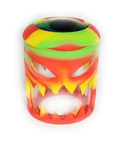 Singlenett Silicone Halloween Eye Glass Herb Jar (80ml) Leaf Stash Container with Air Tight and Smell Proof Seal (Red, Green, Yellow)