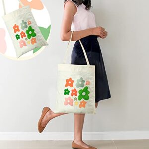 Frienda Aesthetic Canvas Tote Bag Floral Shopping Bag Flower Reusable Grocery Bag for Women Camping Travel Birthday Party FavorsCute Style