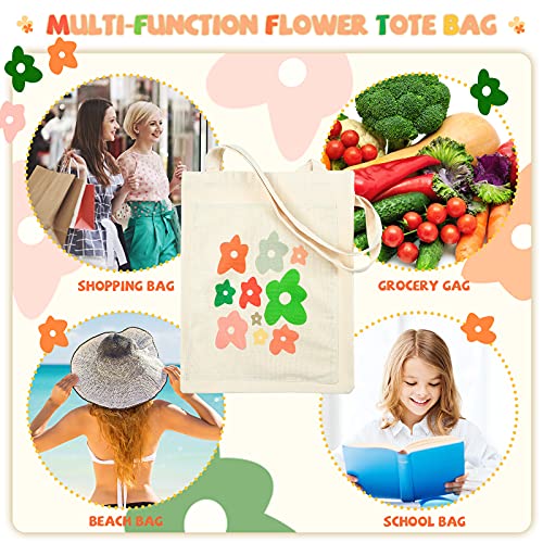 Frienda Aesthetic Canvas Tote Bag Floral Shopping Bag Flower Reusable Grocery Bag for Women Camping Travel Birthday Party FavorsCute Style