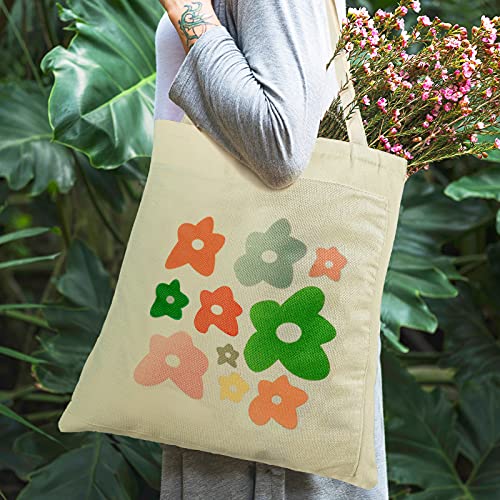 Frienda Aesthetic Canvas Tote Bag Floral Shopping Bag Flower Reusable Grocery Bag for Women Camping Travel Birthday Party FavorsCute Style