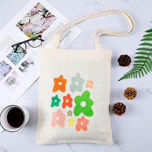 Frienda Aesthetic Canvas Tote Bag Floral Shopping Bag Flower Reusable Grocery Bag for Women Camping Travel Birthday Party FavorsCute Style