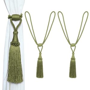 malanov 2 pack curtain tiebacks handmade elegant curtain tie backs holdbacks with tassel, polyester curtain tieback for home office hotel decor - green