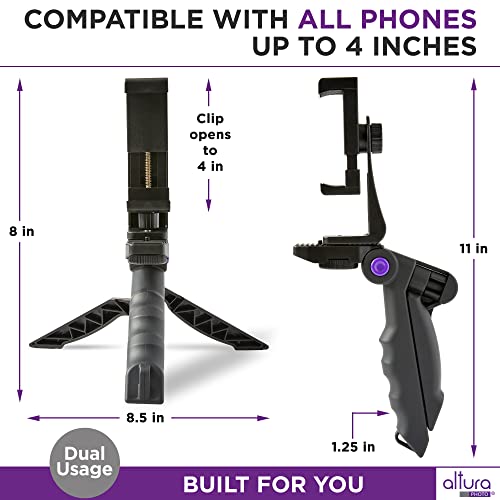 Altura Photo Tripod for iPhone - Phone Stabilizer & Cell Phone Tripod w/Ergonomic Stable Grip - 360 Degree Rotating Phone Holder iPhone Tripod Stand - Stocking Stuffers iPhone Tripod