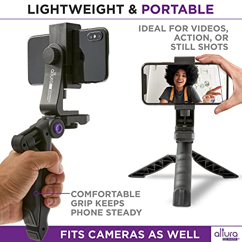 Altura Photo Tripod for iPhone - Phone Stabilizer & Cell Phone Tripod w/Ergonomic Stable Grip - 360 Degree Rotating Phone Holder iPhone Tripod Stand - Stocking Stuffers iPhone Tripod