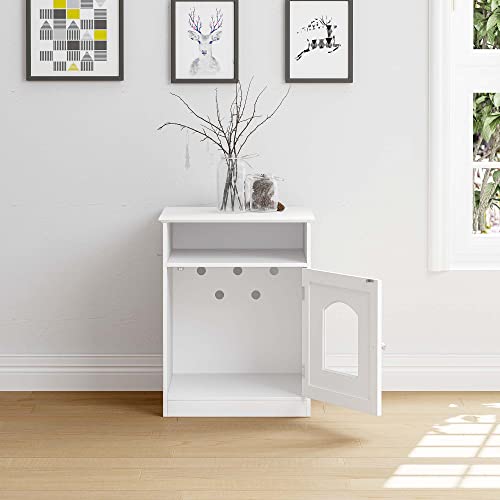 Spirich Home Cat Litter Box Enclosure, Hidden Litter Box Furniture Cabinet, Indoor Cat House Side Table, Large Pet Crate Nightstand, Kitty Litter Box Loo Washroom (White)