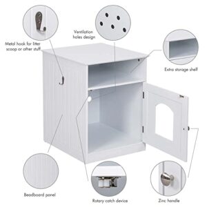 Spirich Home Cat Litter Box Enclosure, Hidden Litter Box Furniture Cabinet, Indoor Cat House Side Table, Large Pet Crate Nightstand, Kitty Litter Box Loo Washroom (White)