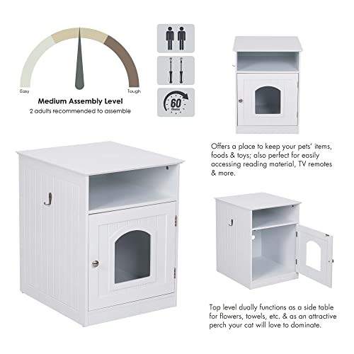 Spirich Home Cat Litter Box Enclosure, Hidden Litter Box Furniture Cabinet, Indoor Cat House Side Table, Large Pet Crate Nightstand, Kitty Litter Box Loo Washroom (White)