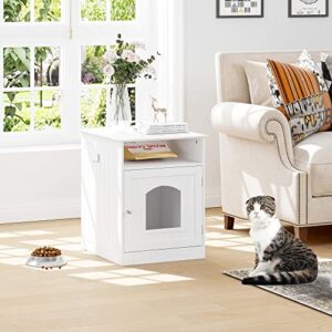 Spirich Home Cat Litter Box Enclosure, Hidden Litter Box Furniture Cabinet, Indoor Cat House Side Table, Large Pet Crate Nightstand, Kitty Litter Box Loo Washroom (White)