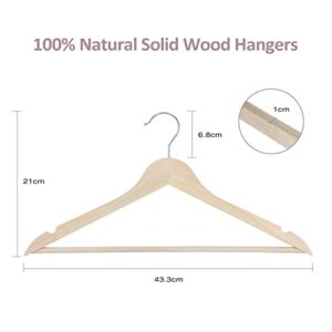 ROSOS Wooden Hangers 20 Pack, Solid Wood Hangers with 360 Swivel Chrome Hook, Smooth Finish & Precisely Cut Notches, Slim Wooden Coat Hangers for Closet, Natural