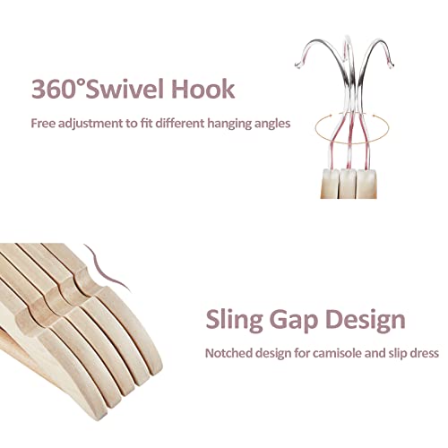 ROSOS Wooden Hangers 20 Pack, Solid Wood Hangers with 360 Swivel Chrome Hook, Smooth Finish & Precisely Cut Notches, Slim Wooden Coat Hangers for Closet, Natural