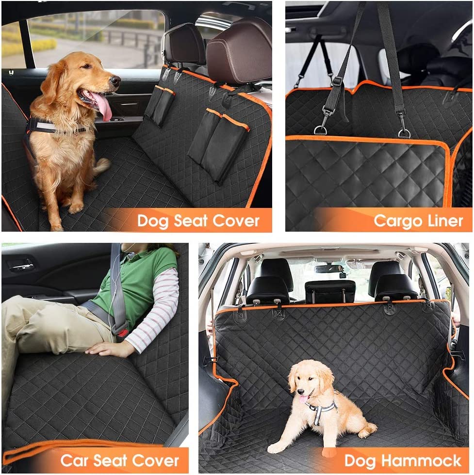 Giomoc Dog Car Seat Cover for Back Seat, Waterproof Seat Protector Scratchproof Pet Hammock with 4 Bags Side Flaps, Washable Nonslip Backseat Protection for Cars Trucks and SUVs.