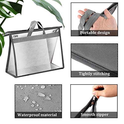 Shappy 10 Pieces Handbag Storage with 2 Pieces Hangers Clear Purse Organizer Dust Cover Organizer Bags for Closet Handbag Wallet Closet Storage Bag with Zipper and Handle (Grey)