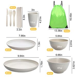 Wheat Straw Dinnerware Sets - Unbreakable Dinnerware Sets,Travel Camping Cutlery Set,Dishwasher Microwave Safe Dinnerware,Plates, Bowls, Cups, Cutlery | Dish Set for 4