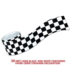 Race Party Black and White Checkered Paper Crepe Streamer Decoration, 30 Feet Long (2 Pack)