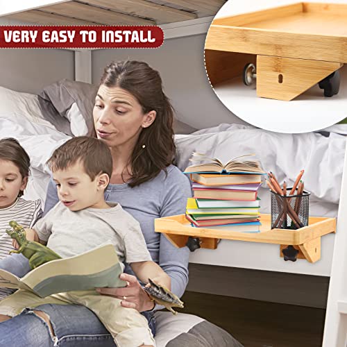 HTTYYX Bamboo Bedside Shelf for Bed – with 2pc S Hooks & Cable Management - Floating Nightstand for Student – Bunk Bed Shelf for Top Bunk – Kids Nightstand for Bedroom (Bamboo, Original Wood Color)