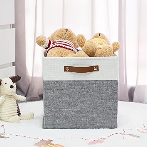 HNZIGE Foldable Storage Bins 13x13 Storage Cubes Set of 4 Fabric Linen Storage Baskets for Shelves Drawer with Handles Organizer for Shelves Toy Nursery Closet Bedroom