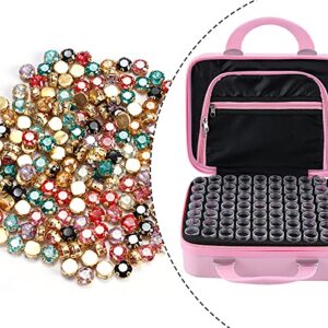 VTYHYJ 140 Grids Diamond Painting Storage Container with Diamond Art Accessories Tools Kit Hard-Shell Case Carrying Bag Organizer for 5D DIY Diamond Embroidery Nail Painting (Pink)