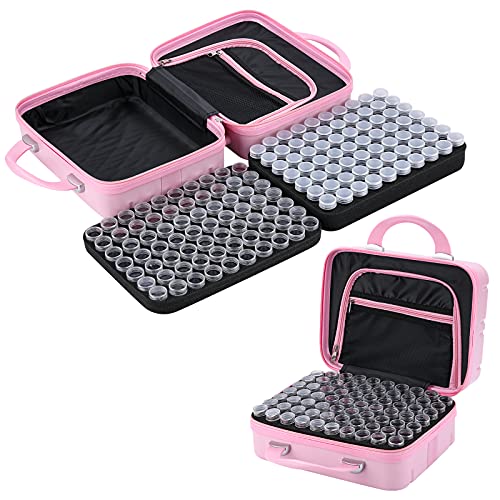 VTYHYJ 140 Grids Diamond Painting Storage Container with Diamond Art Accessories Tools Kit Hard-Shell Case Carrying Bag Organizer for 5D DIY Diamond Embroidery Nail Painting (Pink)