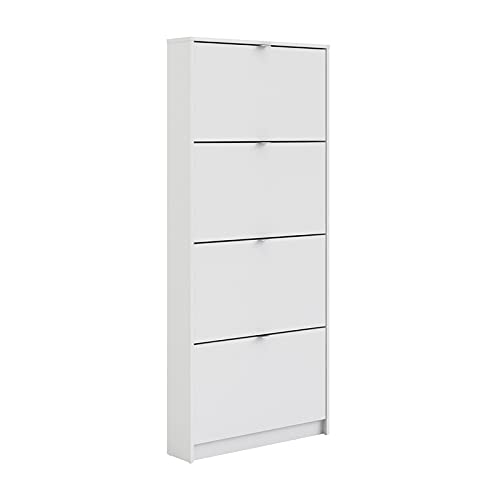 Pemberly Row Modern 4 Drawer Shoe Cabinet, 12-Pair Shoe Rack Storage Organizer in White