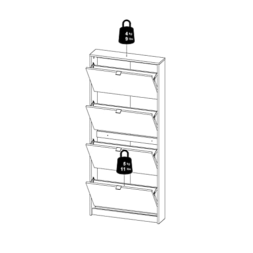 Pemberly Row Modern 4 Drawer Shoe Cabinet, 12-Pair Shoe Rack Storage Organizer in White