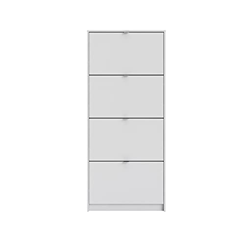 Pemberly Row Modern 4 Drawer Shoe Cabinet, 12-Pair Shoe Rack Storage Organizer in White