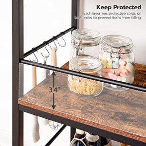 HOOBRO Kitchen Island with Storage,Industrial Kitchen Counter with Hooks and Side Enclosures, 3 Tier Kitchen Cart with Large Workstation, Saving Space, Easy Assembly, Rustic Brown and Black BF03ZD01