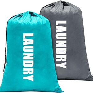 Bbzeal 2 Pack XL Travel Laundry Bags, Machine Washable Dirty Clothes Organizer,with Drawstring Closure,Light Blue and Grey