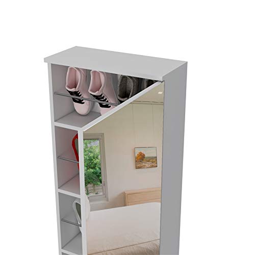 Pemberly Row Modern Engineered Wood LETO Wall Mounted Shoe Rack with Mirror