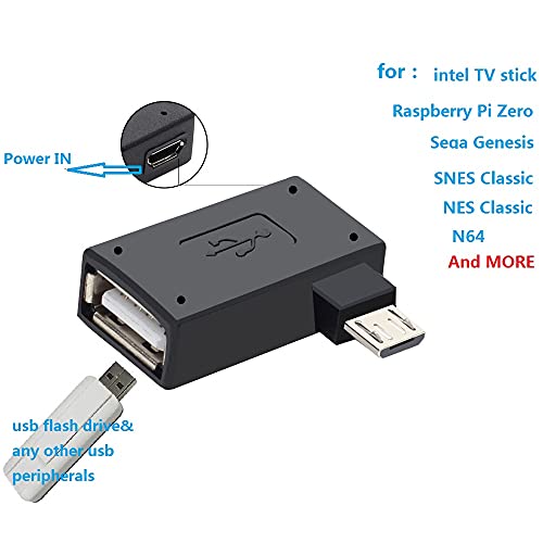 Oassuose 2-in-1 Powered Micro USB OTG Adapter for Fire Stick/Host Devices, Android Smart Phone or Tablet - 2 Pack