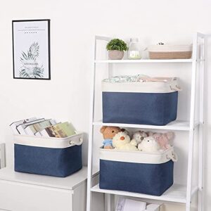 Bidtakay Baskets Set Fabric Storage Bins-Navy Blue Bundled Baskets of 3 Medium Baskets 15" X 11" X 9.5" + 6 Small Baskets 11.8" X 7.8" X 5" for Closet, Shelves