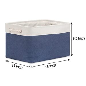 Bidtakay Baskets Set Fabric Storage Bins-Navy Blue Bundled Baskets of 3 Medium Baskets 15" X 11" X 9.5" + 6 Small Baskets 11.8" X 7.8" X 5" for Closet, Shelves