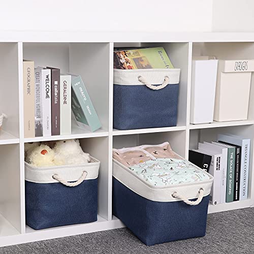 Bidtakay Baskets Set Fabric Storage Bins-Navy Blue Bundled Baskets of 3 Medium Baskets 15" X 11" X 9.5" + 6 Small Baskets 11.8" X 7.8" X 5" for Closet, Shelves