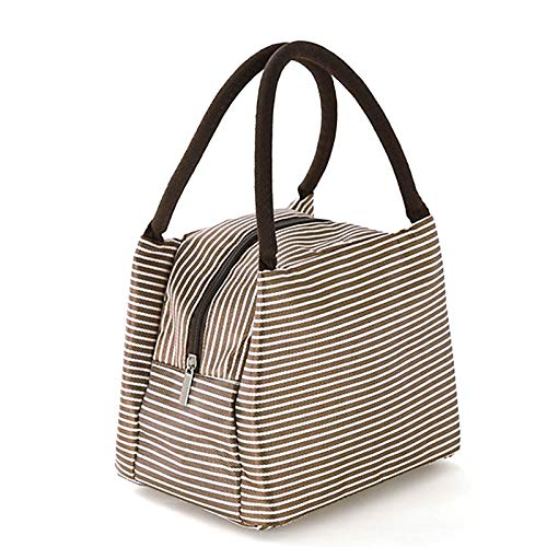 Lunch Bags,Waterproof Foldable Lunch Bag for Women,Use for Fruit,Snacks,Milk,Tissue Paper,Keys,Cards，Coffee Stripes