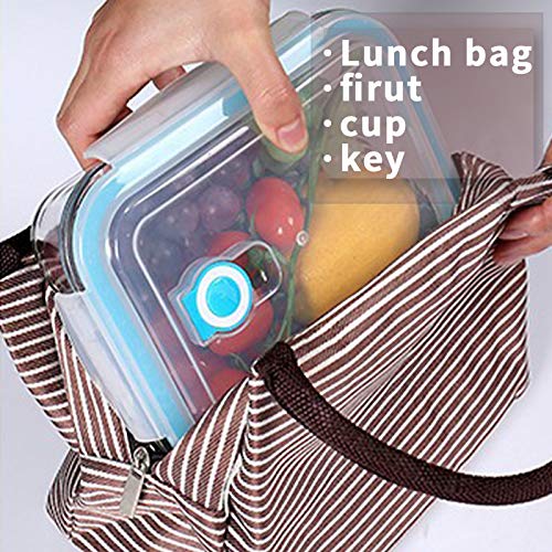 Lunch Bags,Waterproof Foldable Lunch Bag for Women,Use for Fruit,Snacks,Milk,Tissue Paper,Keys,Cards，Coffee Stripes