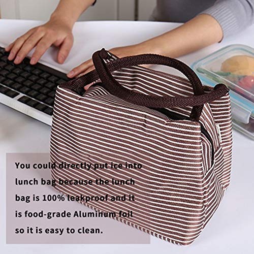 Lunch Bags,Waterproof Foldable Lunch Bag for Women,Use for Fruit,Snacks,Milk,Tissue Paper,Keys,Cards，Coffee Stripes