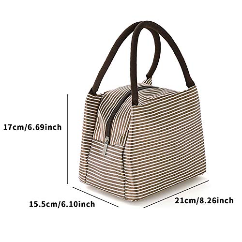 Lunch Bags,Waterproof Foldable Lunch Bag for Women,Use for Fruit,Snacks,Milk,Tissue Paper,Keys,Cards，Coffee Stripes