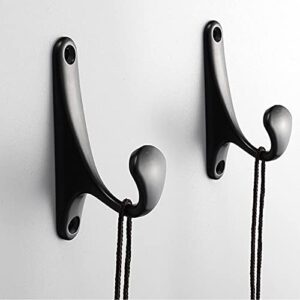 2 pack matte black hook, wall mounted heavy duty towel hooks metal robe hook kitchen hanger sturdy coat locker single hooks for hanging coat towel key bag scarf