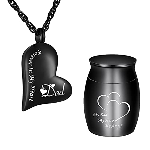 SOITIS Dad Heart Urn Necklace with Papa Mini Urn, Stainless Steel Cremation Necklace & Dad Small Urn Set, Necklace for Ashes Papa Small Keepsake Urn for Men